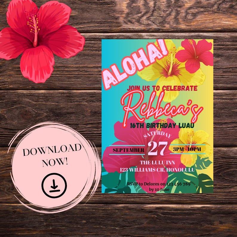 Hawaiian Theme Invitation, Tropical Invitation, Digital Download ...