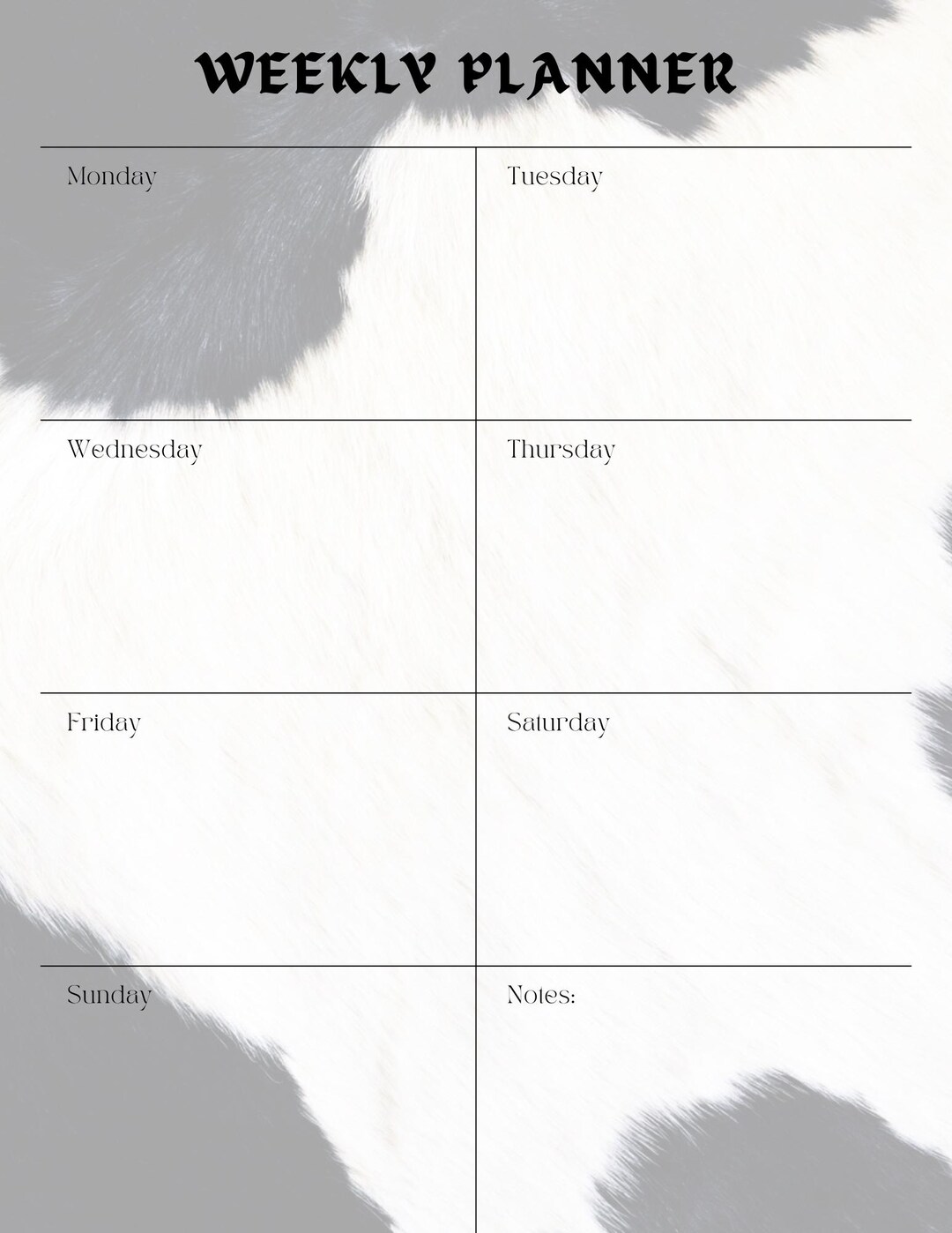 Weekly Planner - Digital Download - Cow Skin - Etsy