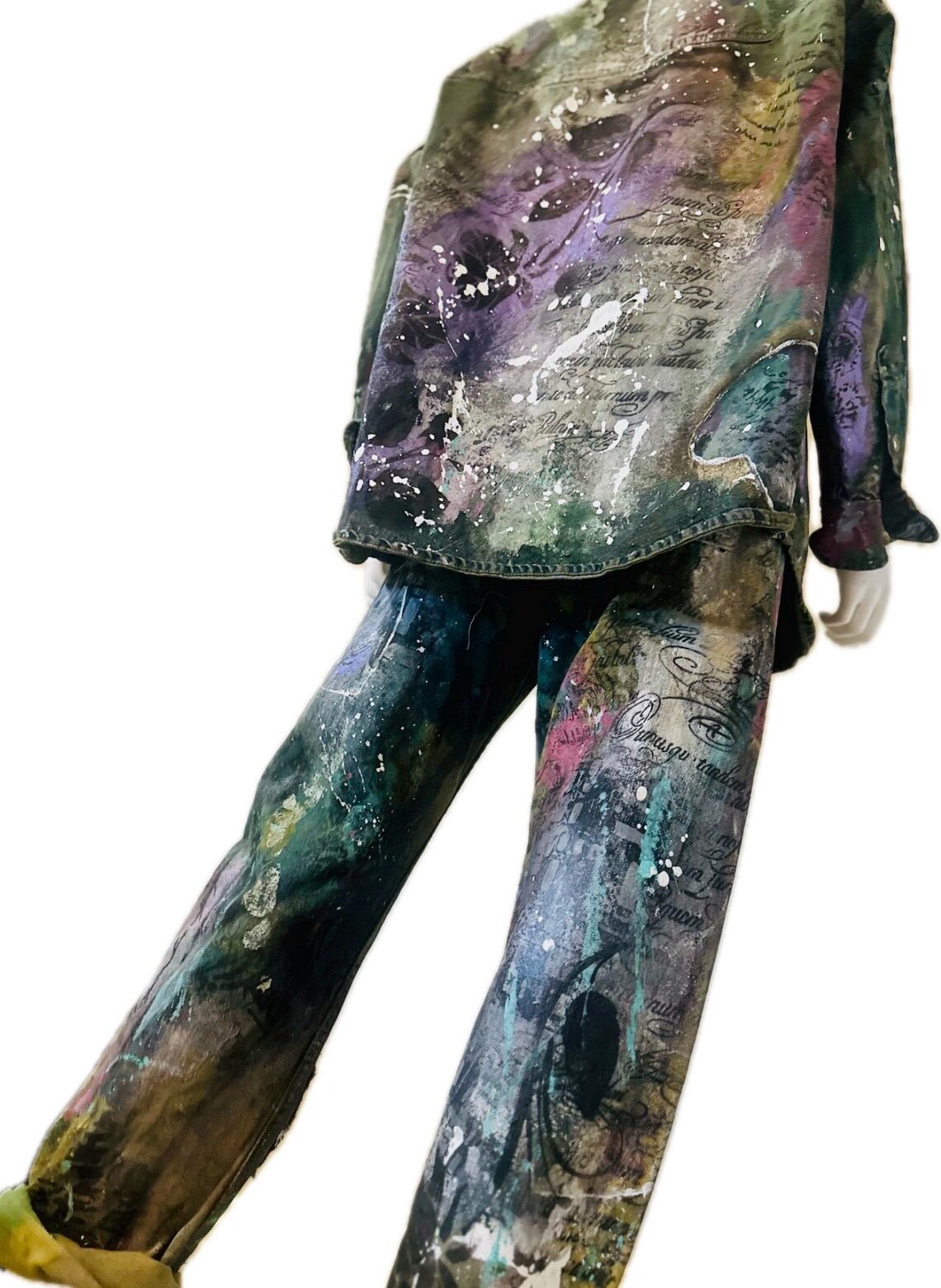 Colorful Upcycled Levi’s 501 Jeans and Denim Shacket Set – Hand Painted ...