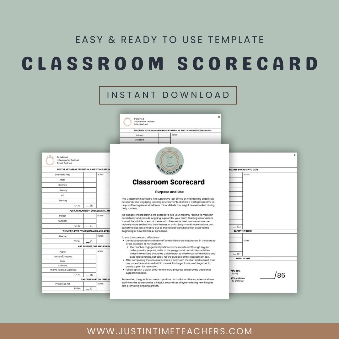 Classroom Scorecard | Ready-to-use Template | Early Childhood Education ...