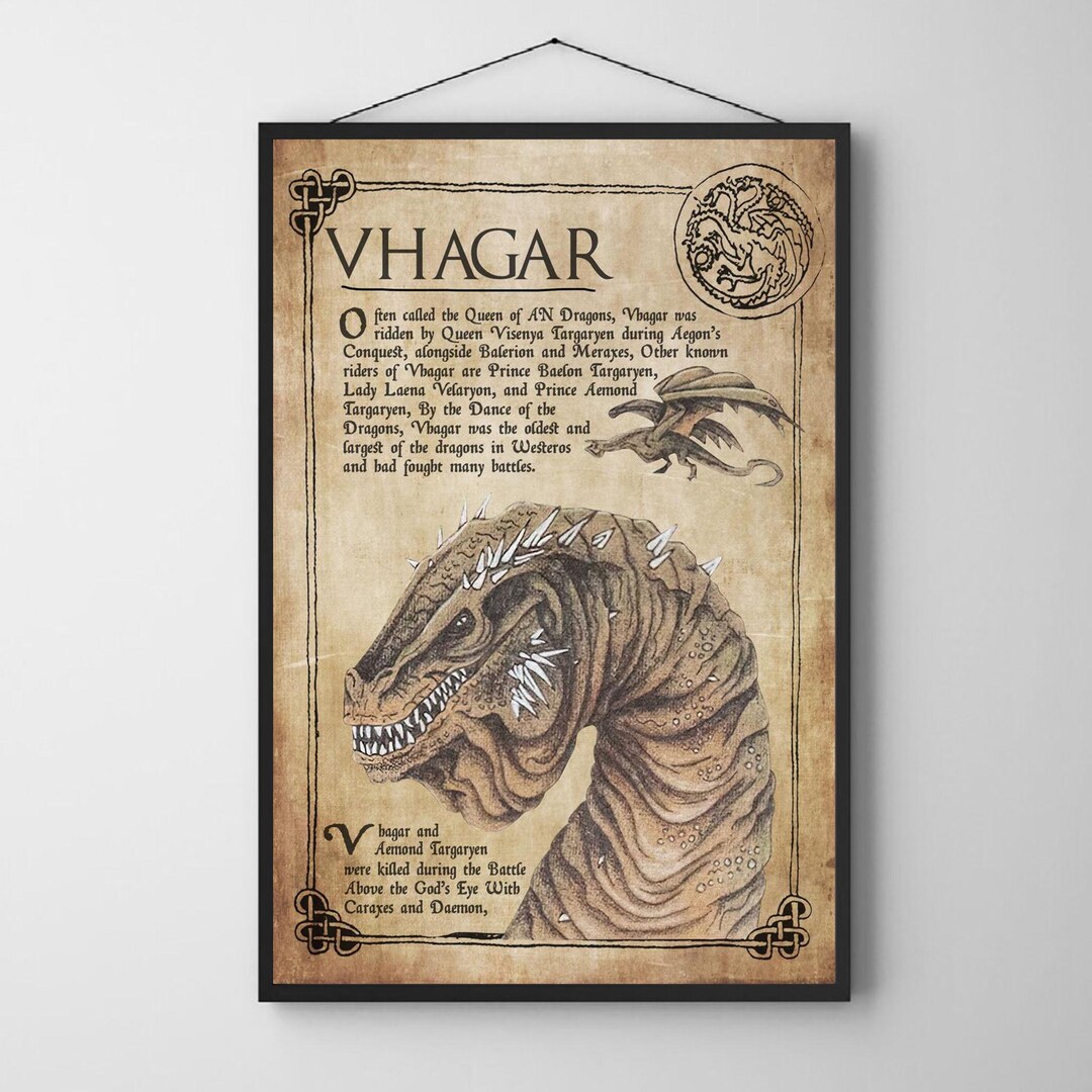 Vintage Vhagar Poster: Game of Thrones Dragon Print (digital Download ...
