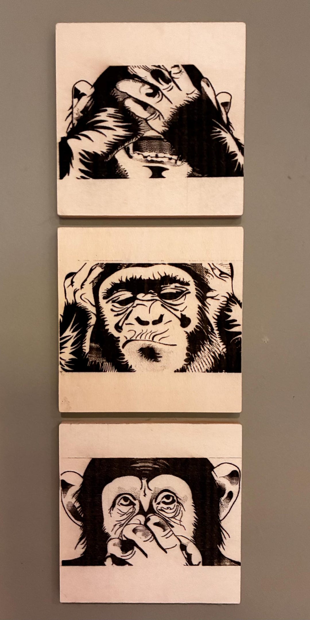 Three Wise Monkeys Wooden Panels - Etsy