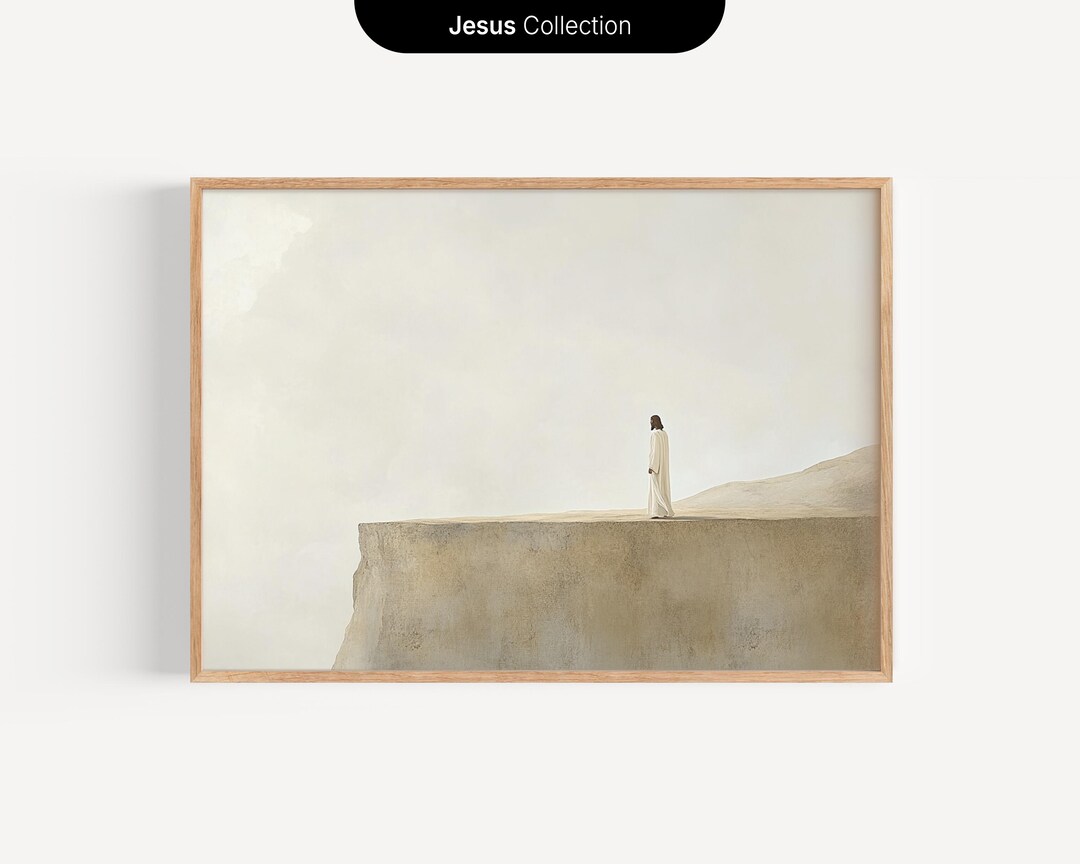 Jesus on a Cliff, Digital Download, Jesus Mountain Painting, Jesus Wall ...