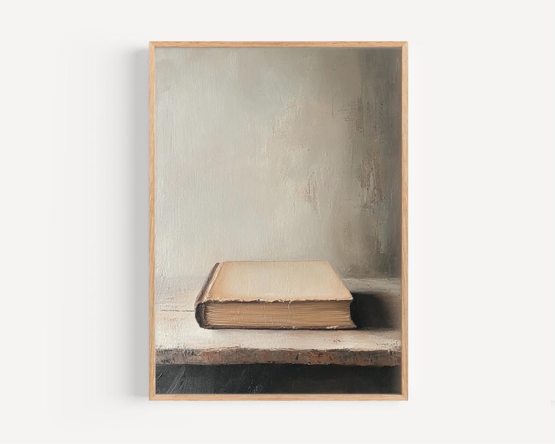 Bible on Wooden Table, Digital Download, Minimalist Oil Painting ...
