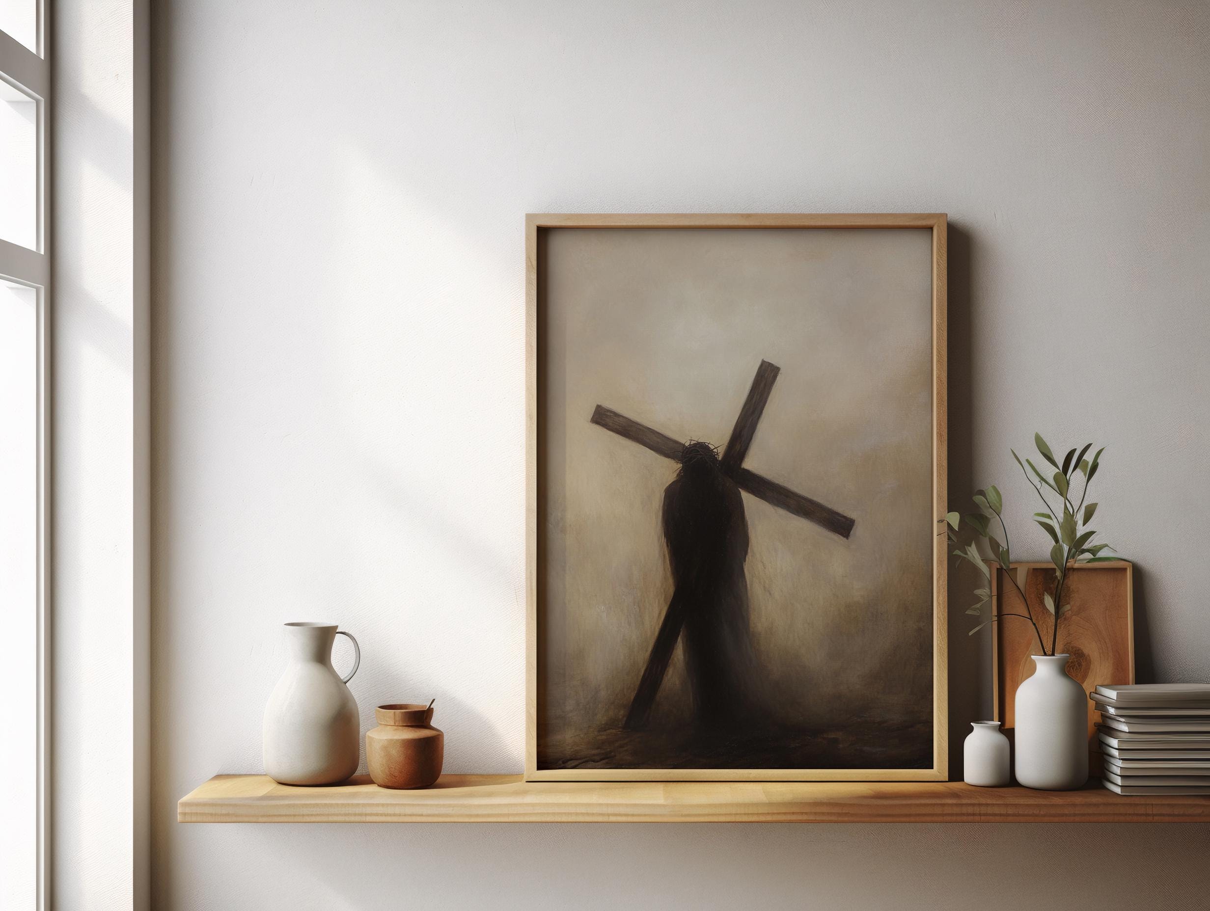Jesus Carrying the Cross, Digital Download, Minimalist Oil Painting ...