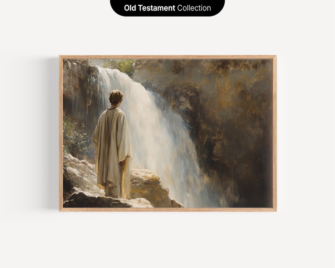 David at En Gedi Waterfall, DIGITAL DOWNLOAD, Vintage Oil Painting ...