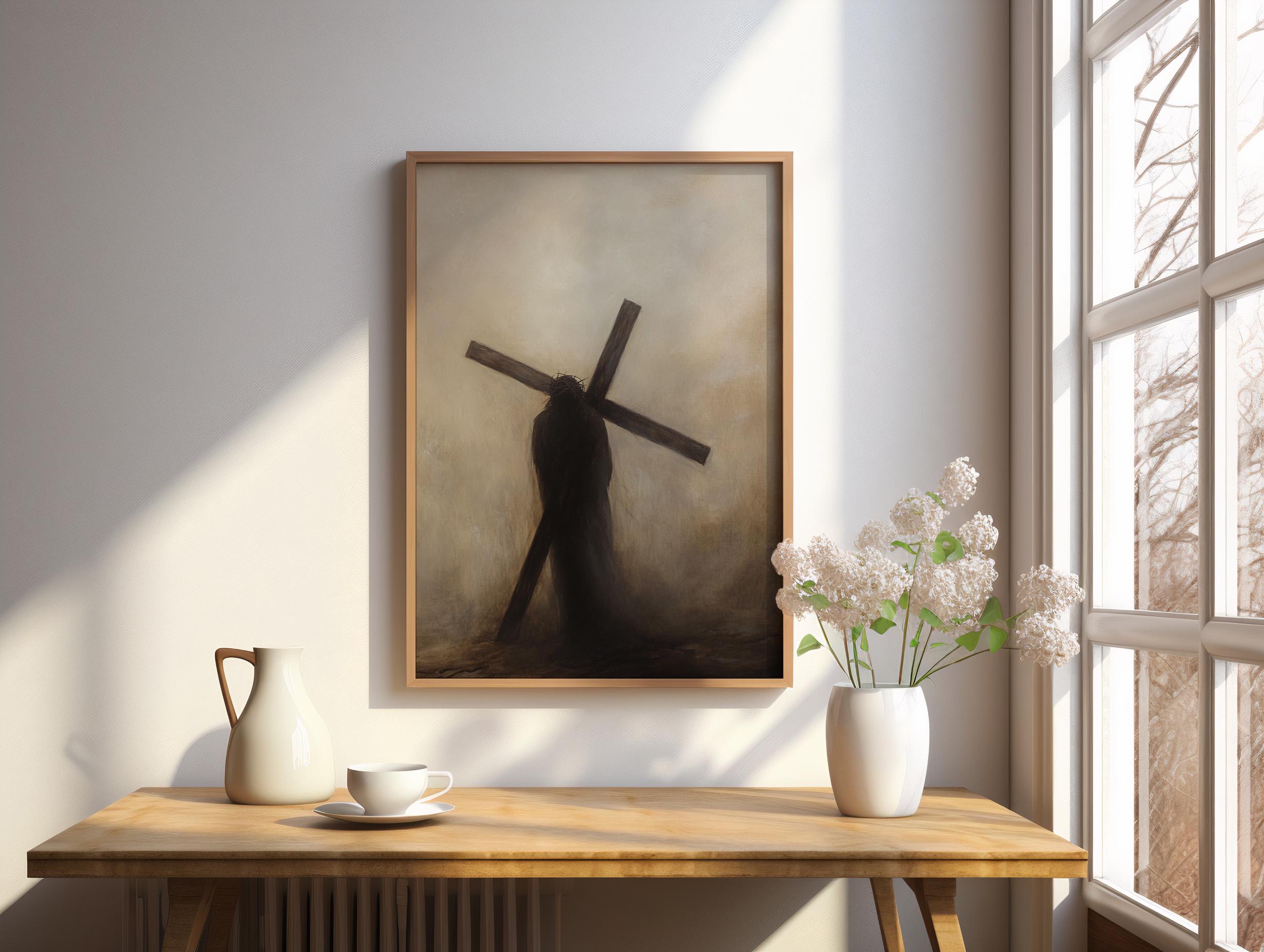 Jesus Carrying the Cross, Digital Download, Minimalist Oil Painting ...