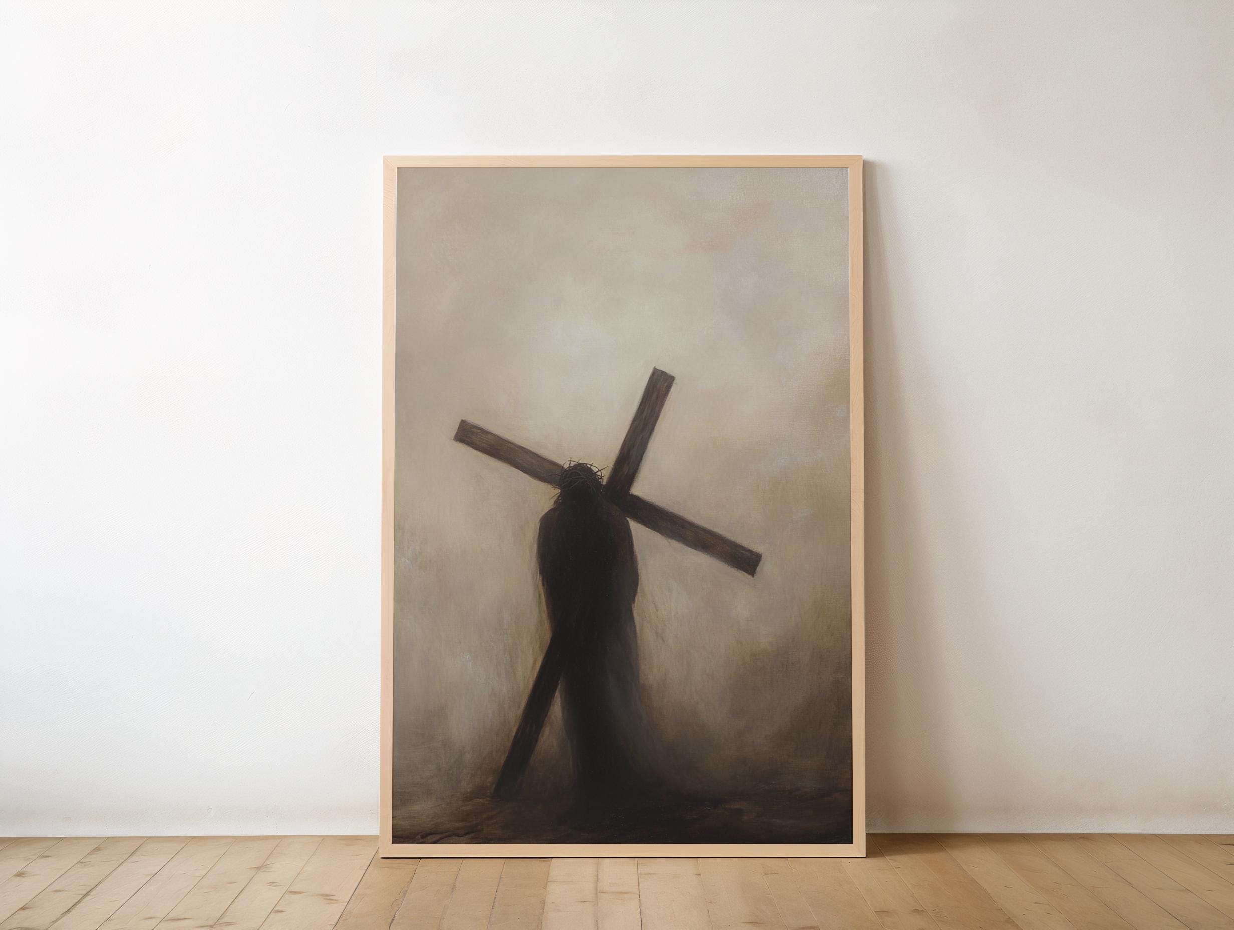 Jesus Carrying the Cross, Digital Download, Minimalist Oil Painting ...