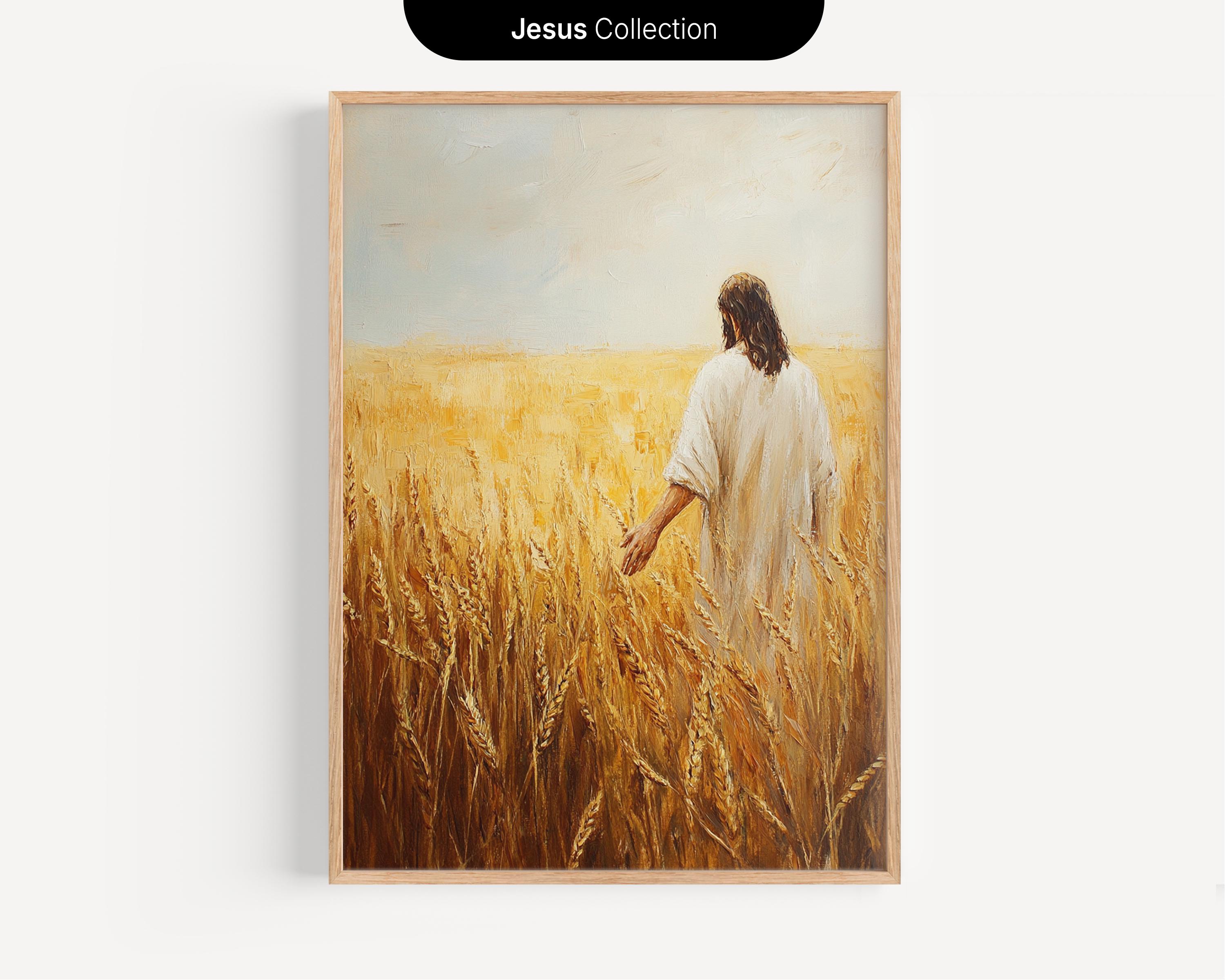 Jesus in the Wheat Field, DIGITAL DOWNLOAD, Minimalist Oil Painting ...