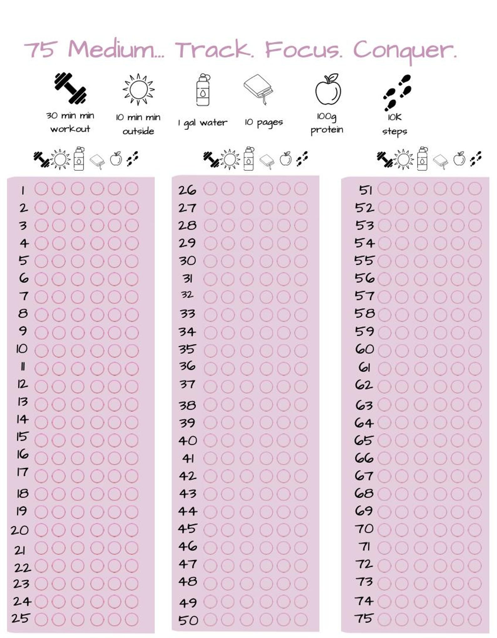 Canva Template 75 Hard Habit Tracker, 75 Medium, New Years Resolution ...