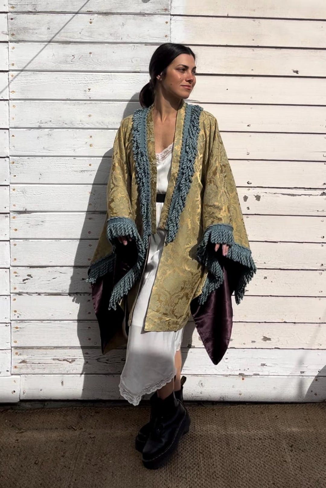 Upcycled Kimono: Handmade Vintage Drape With Ocean Blue Tassels - Etsy