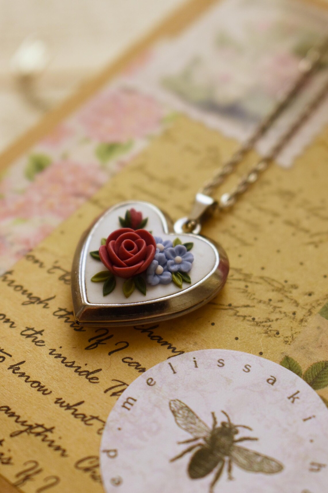Floral Heart Photo Locket, Antique Vintage Necklace With Delicate ...