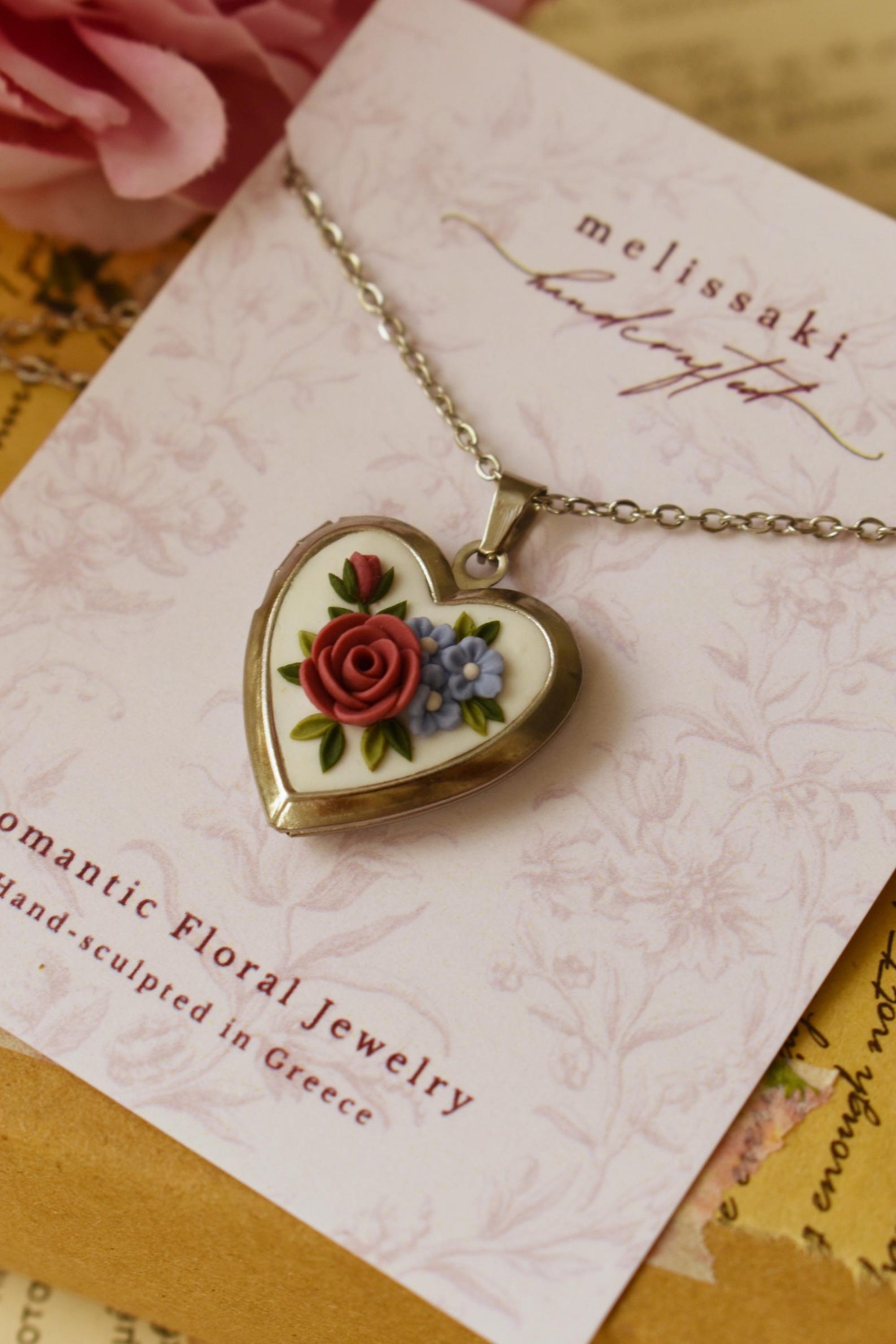 Floral Heart Photo Locket, Antique Vintage Necklace With Delicate ...