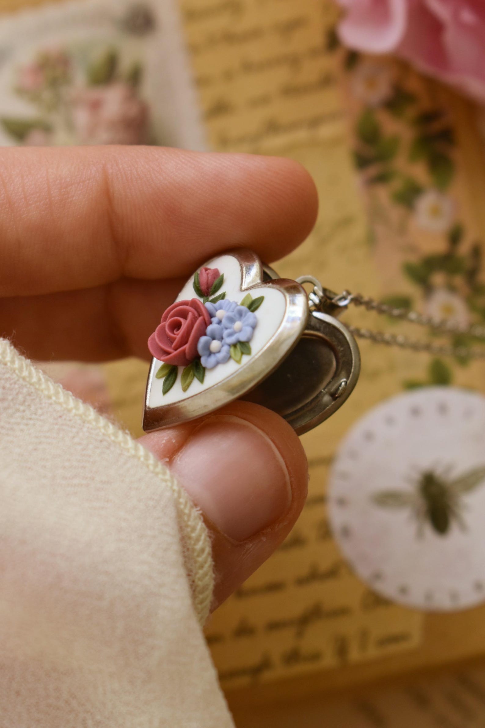 Floral Heart Photo Locket, Antique Vintage Necklace With Delicate ...