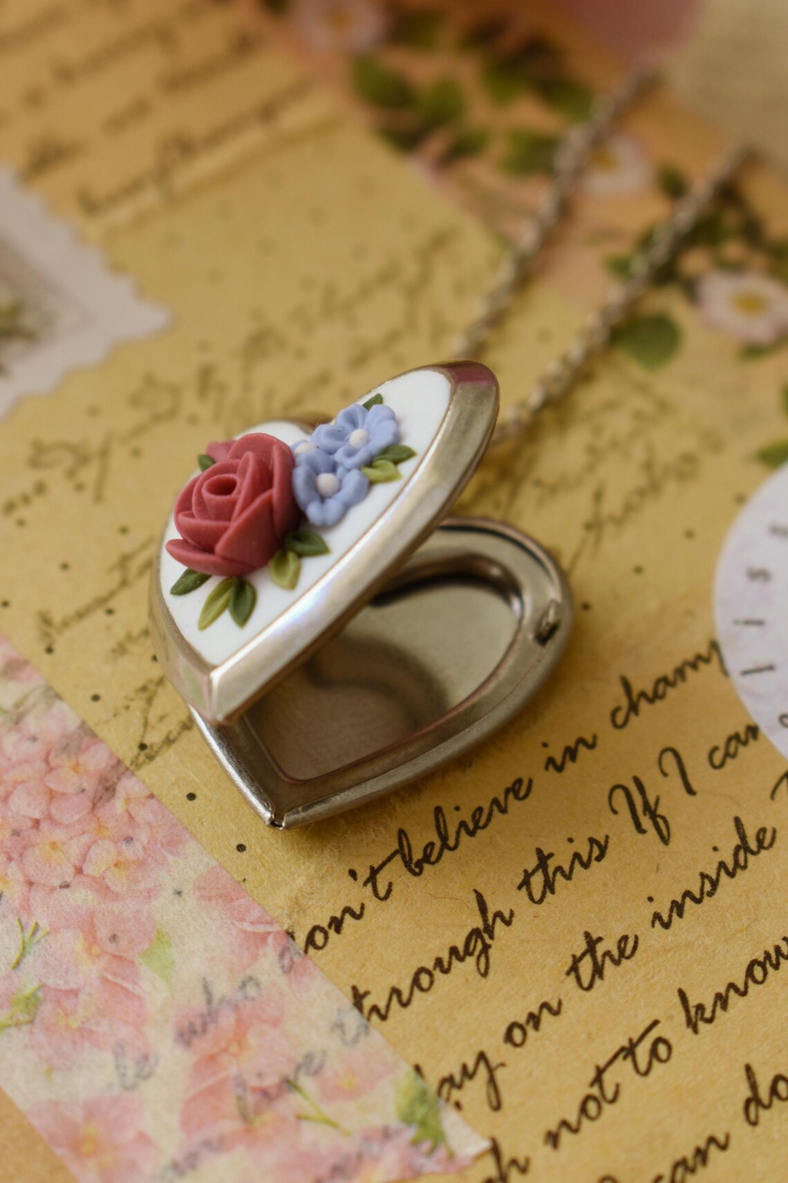 Floral Heart Photo Locket, Antique Vintage Necklace With Delicate ...