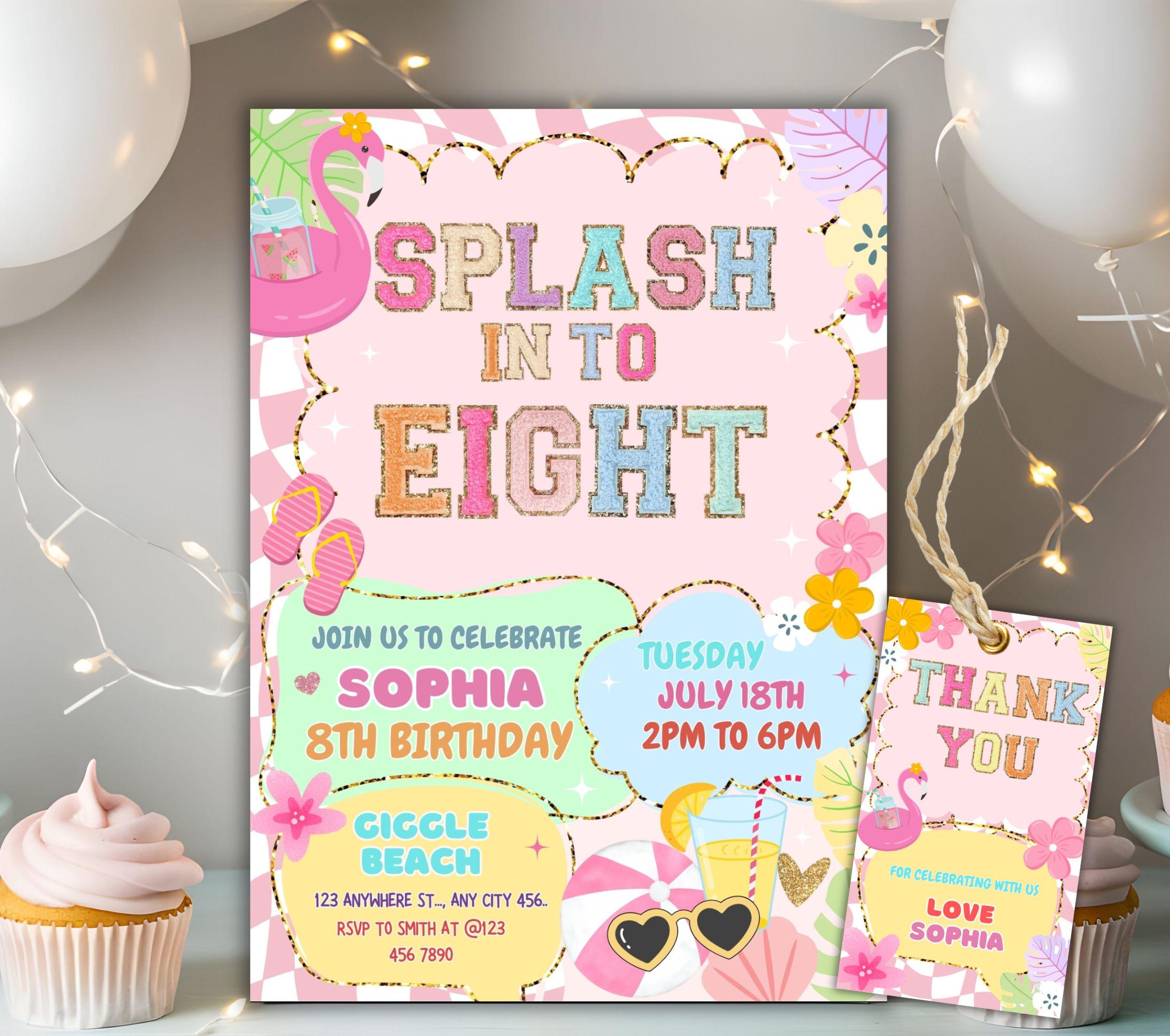 Splash Into EIGHT 8th Birthday Pool Party Invitation Template, Editable ...