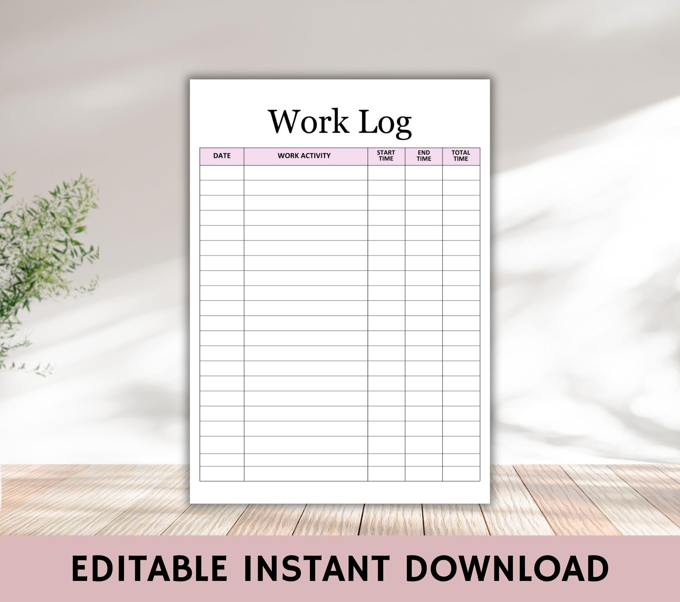 Working Hours Log Printable Template, Activity Hours Log Printable ...