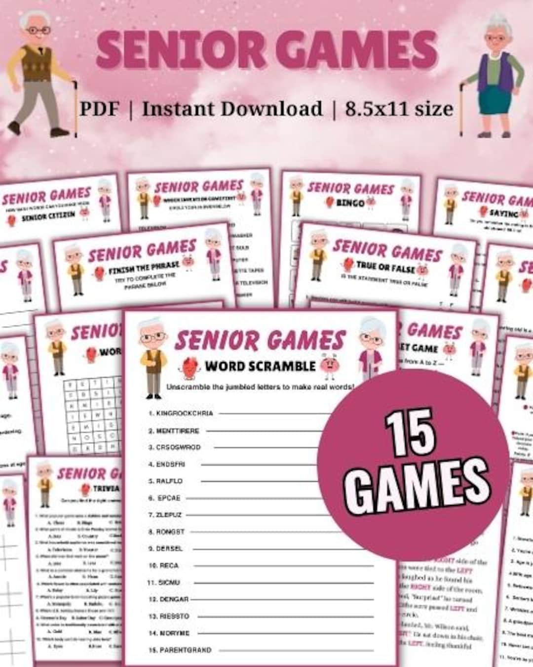 Senior Games Bundle Printable Senior Party Games Senior Riddles Brain ...