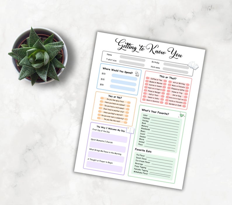 Getting to Know You Printable PDF, Coworker Questionnaire, All About Me ...