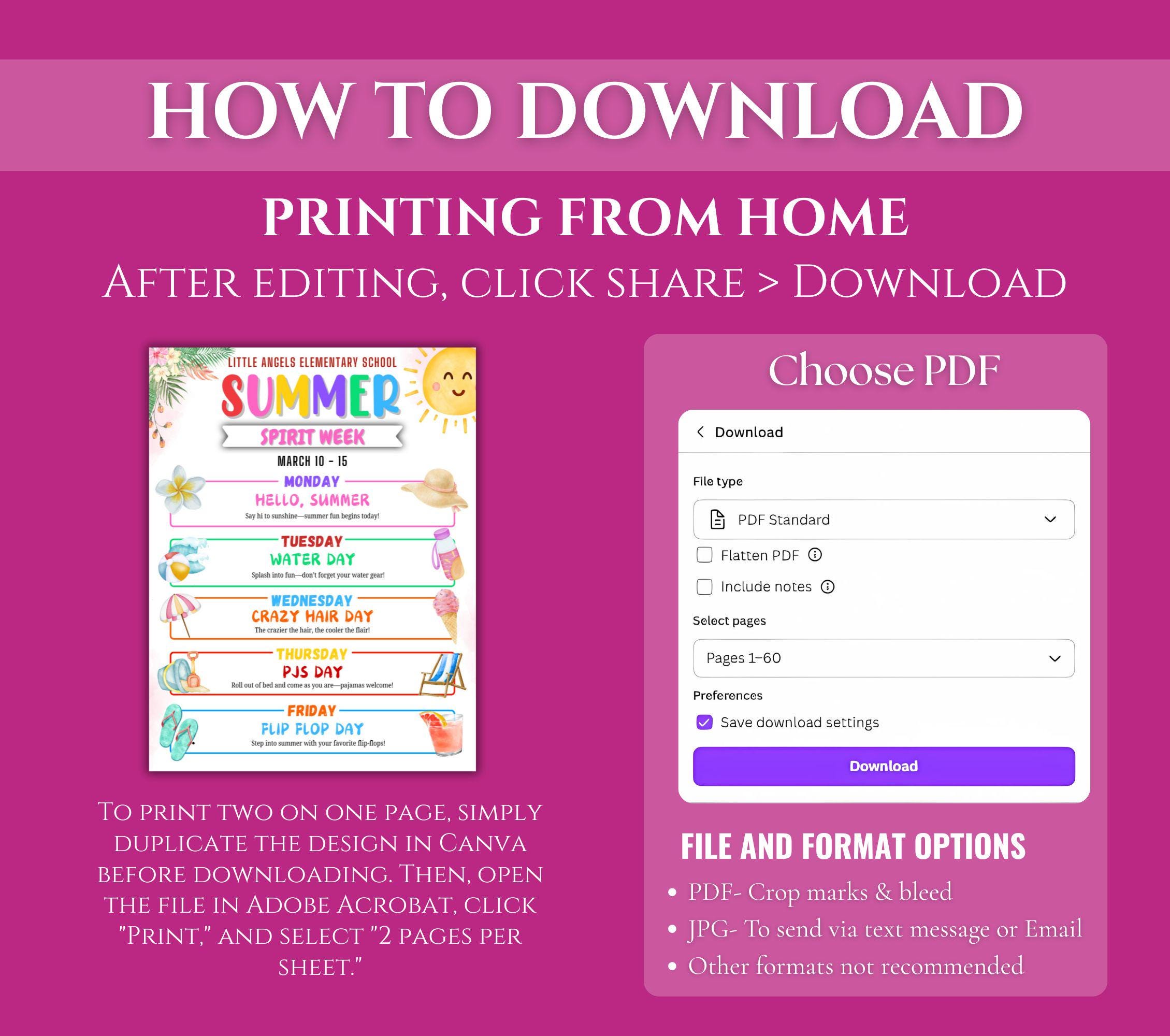 Editable Summer School Spirit Week Flyer, PTO Schedule, Summer ...
