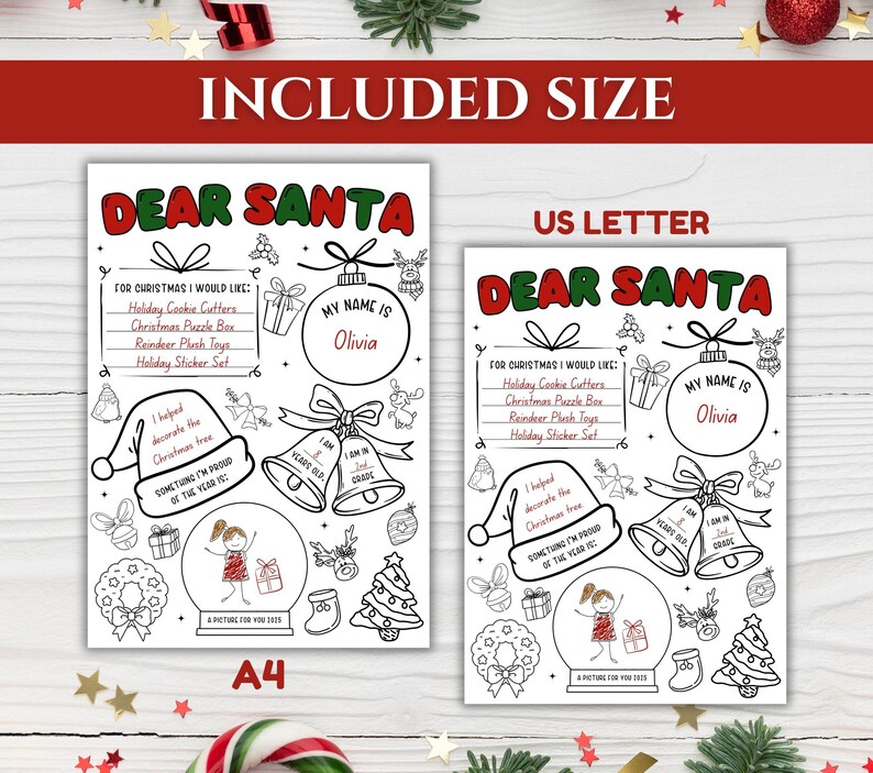 Printable Letter to Santa Template, Kids Christmas Coloring Activity ...