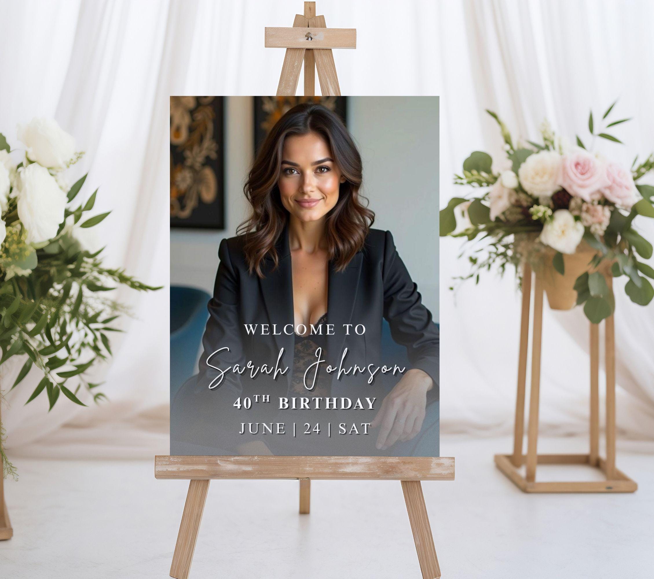 Digital Welcome Sign Birthday With Photo Template, Elegant Birthday ...