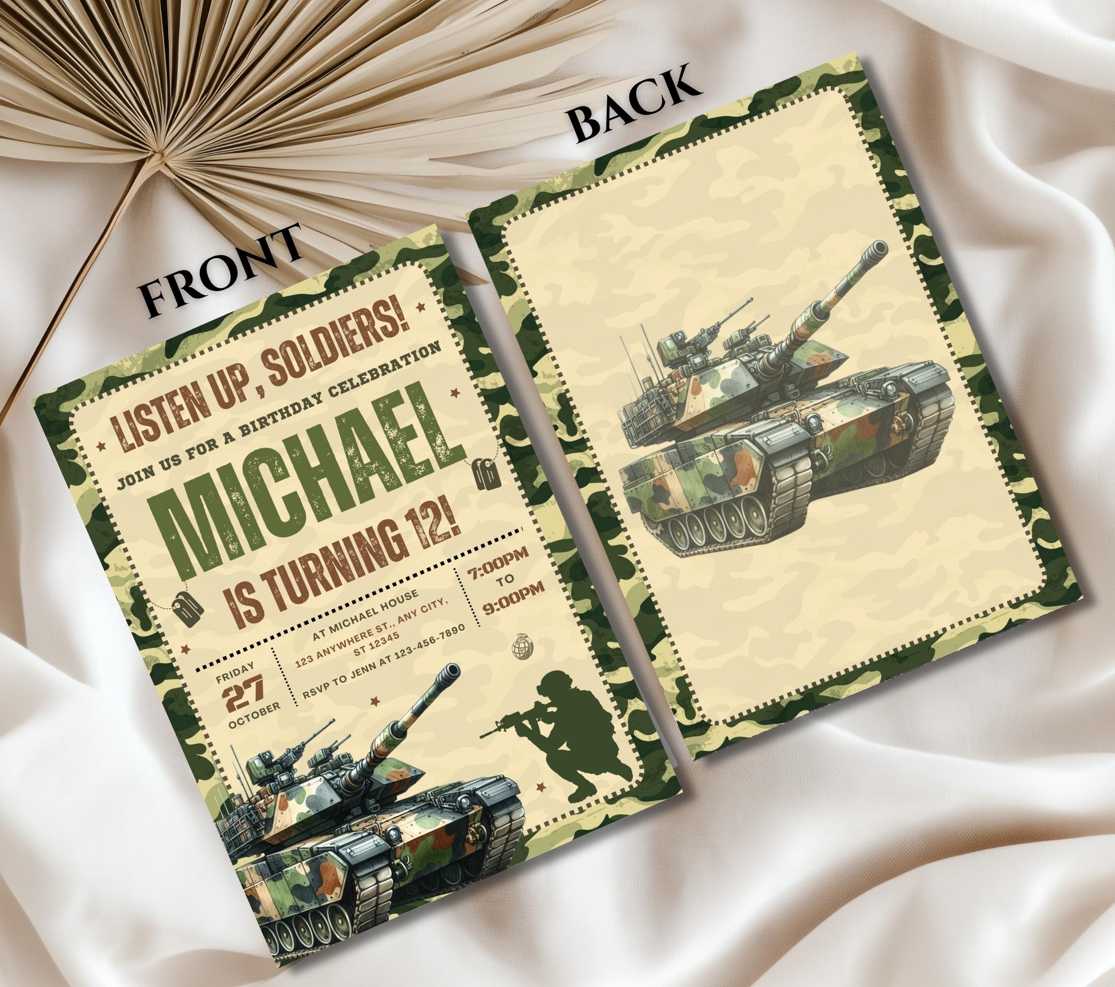 Editable Military Party Invitation Template, Army Birthday Invitation ...
