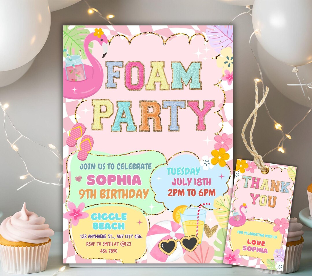 Foam Birthday Party Invitation, Editable Preppy Foam Party Invitation ...