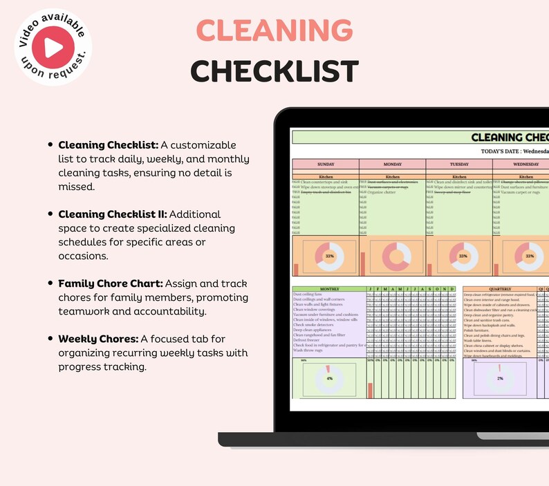 Cleaning Checklist Excel Spreadsheet Google Sheet, Cleaning Schedule ...