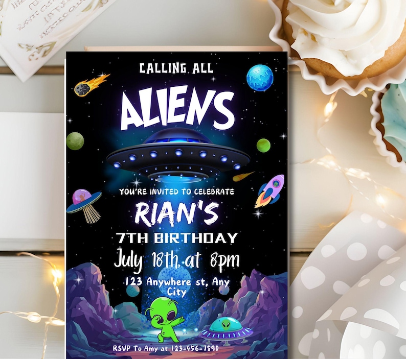 Alien Birthday Invitation Editable, UFO Invitation, Alien Invitation ...