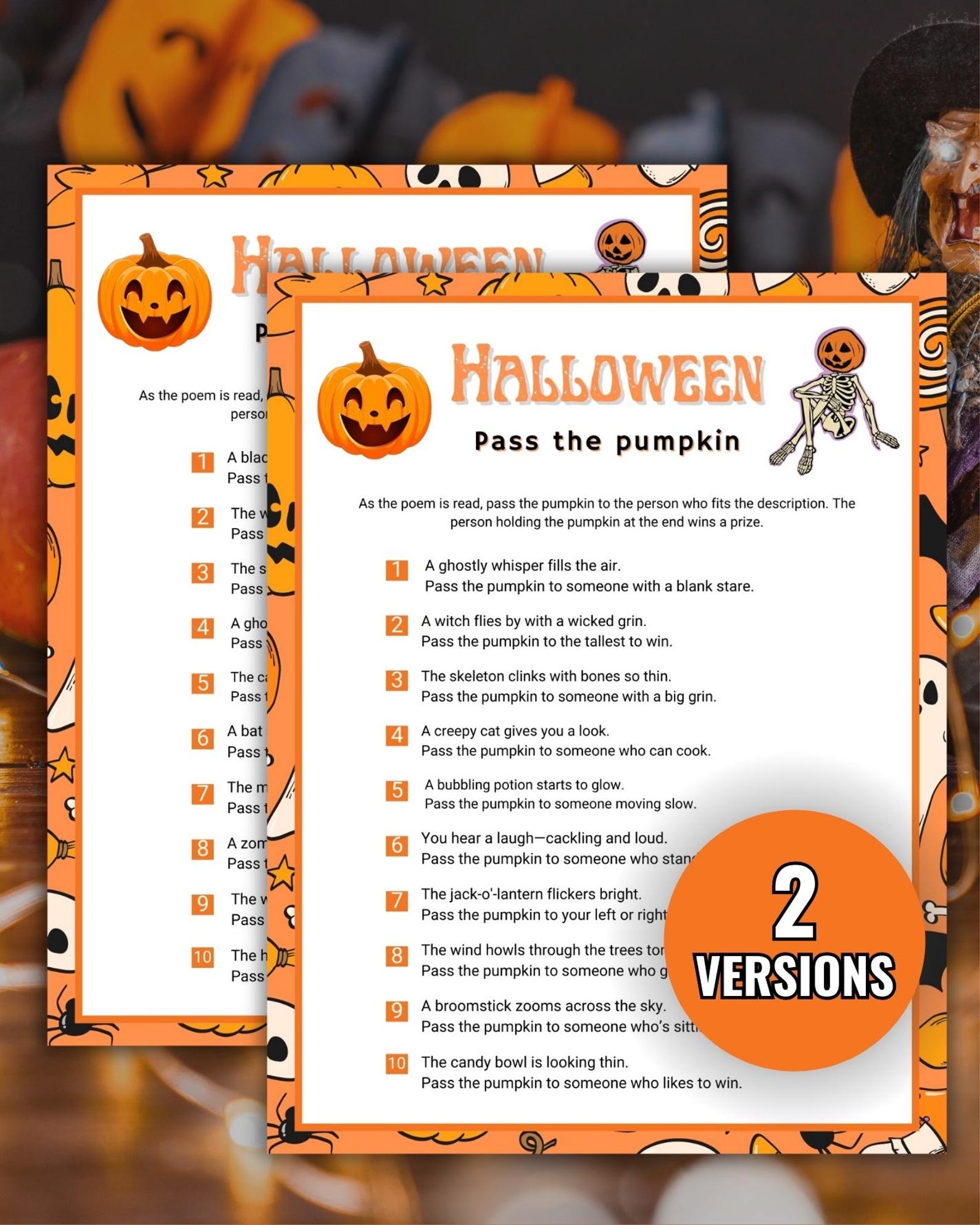 Pass the Pumpkin Game Printable, Halloween Party Activity for Kids ...