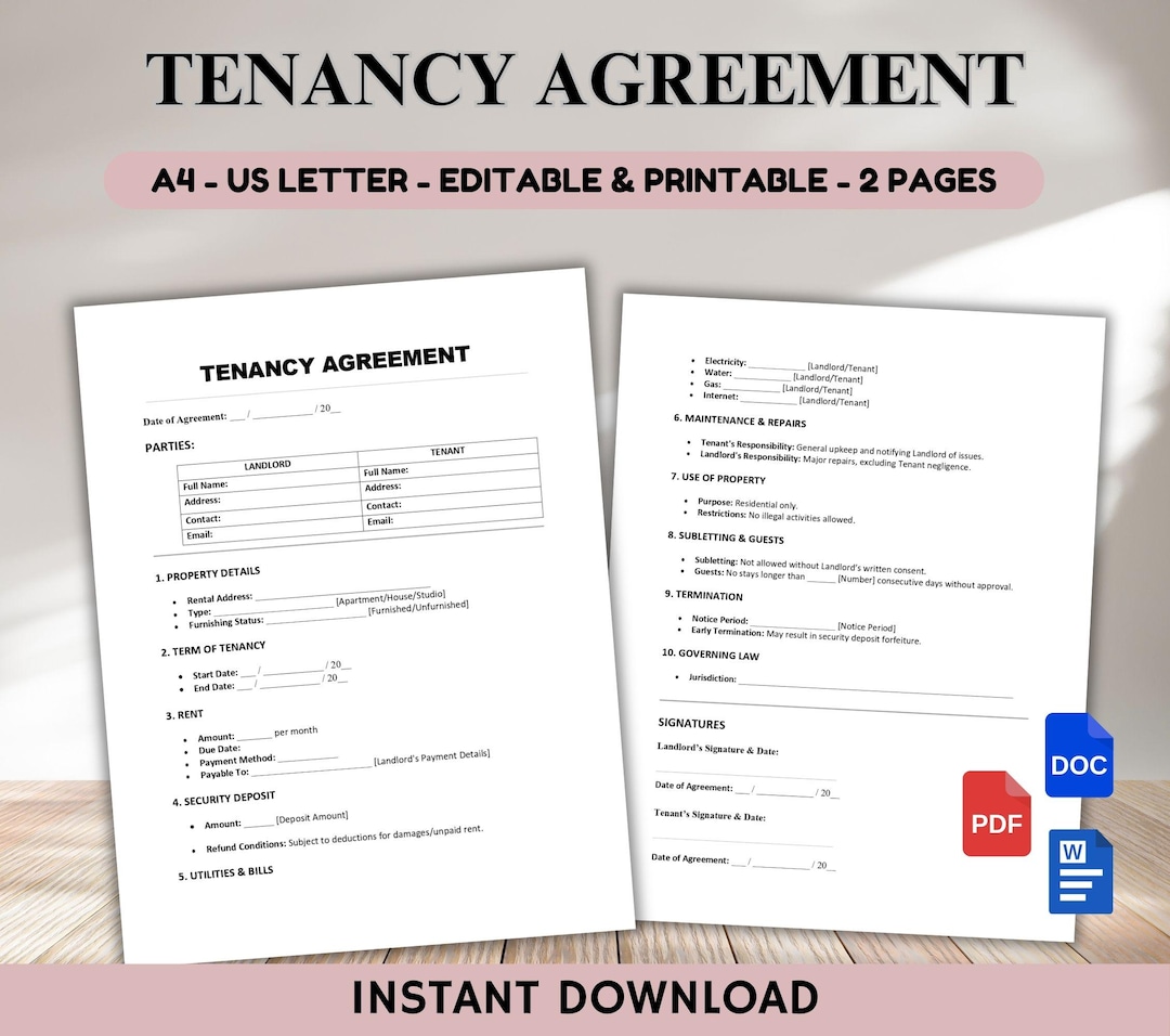 Editable Tenancy Agreement Template, Simple Rental Agreement, Tenancy ...