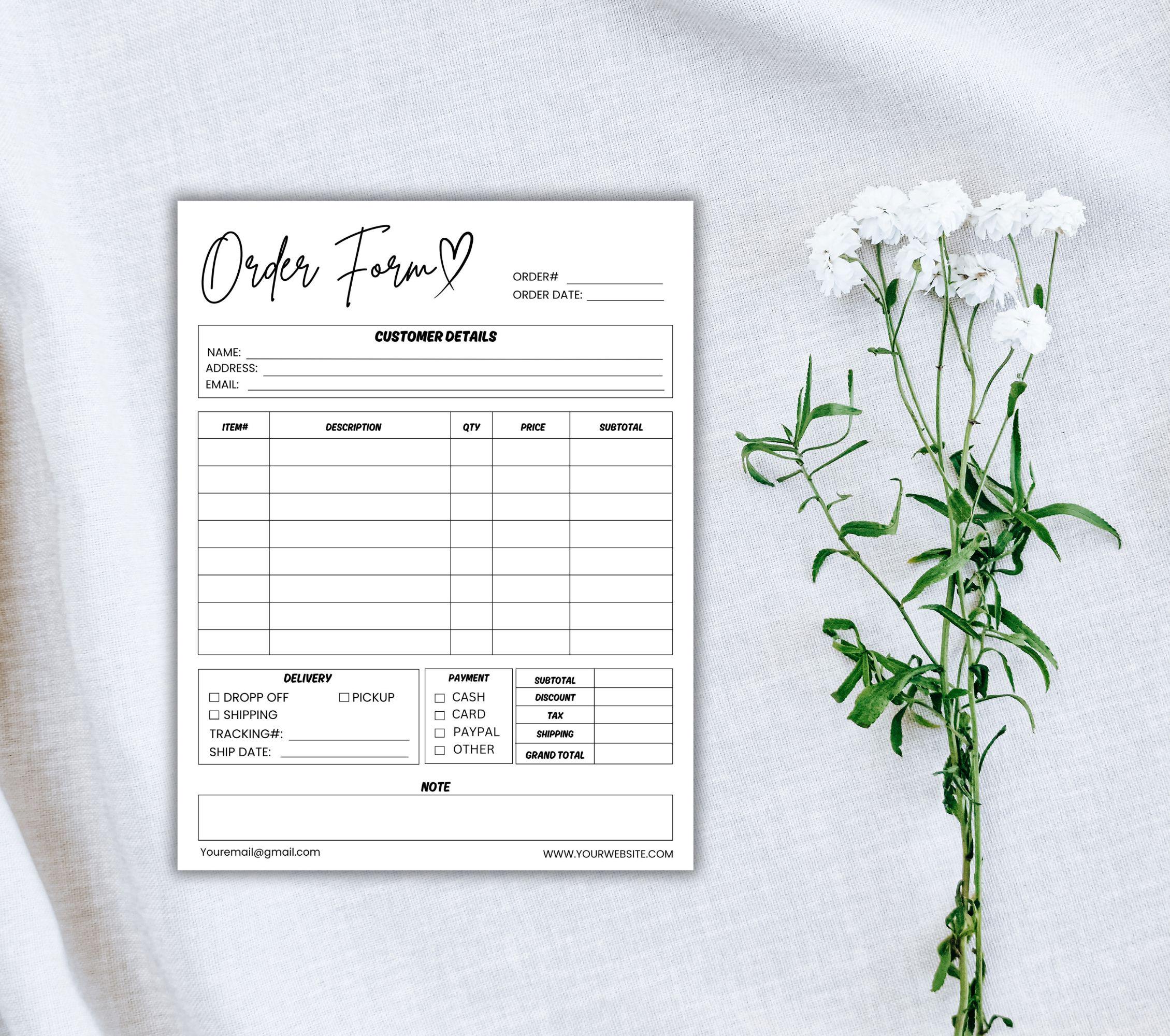 Minimalist Order Form Template, Crafters Order Form, Small Business ...