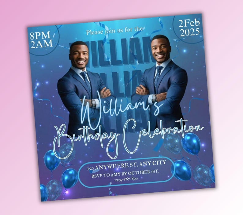 Blue Birthday Party Flyer Template Design, Birthday Party Invites ...