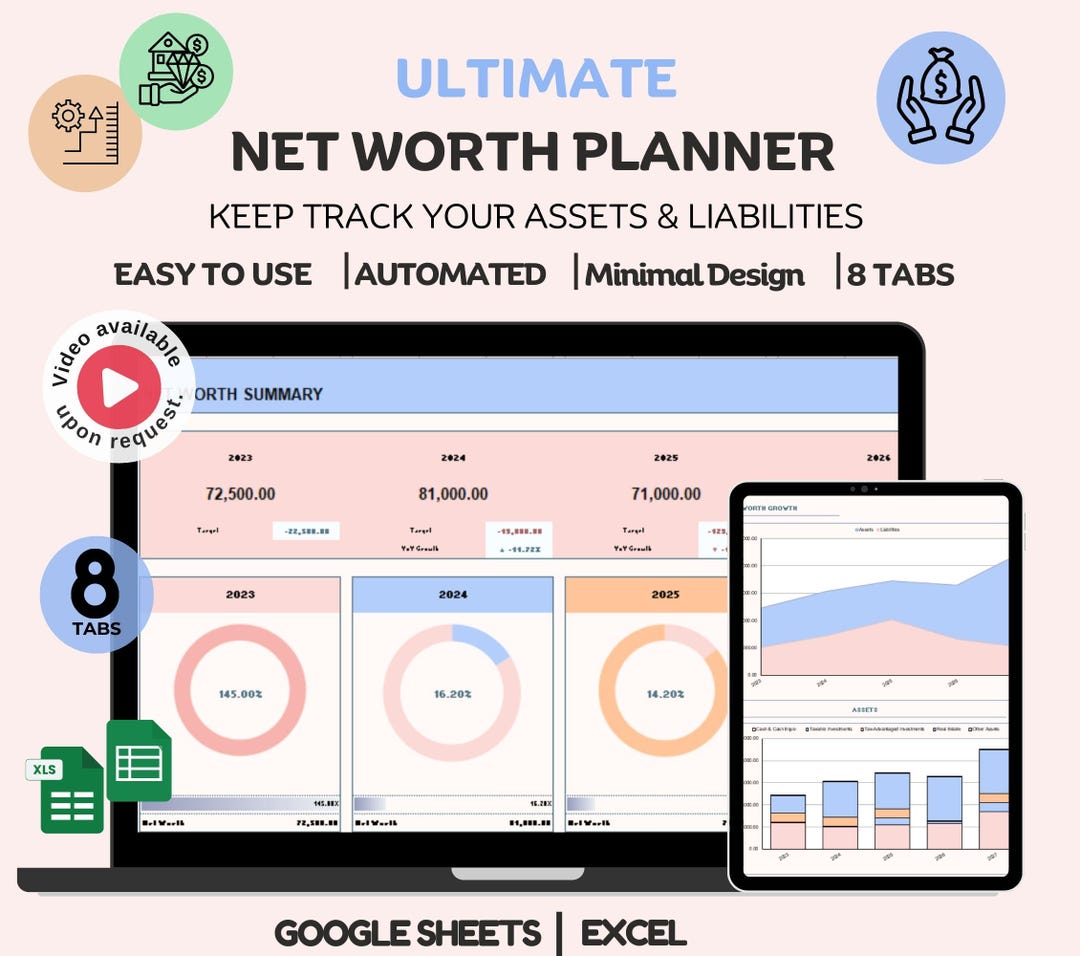Net Worth Tracker Spreadsheet Google Sheets, Net Worth Calculator ...