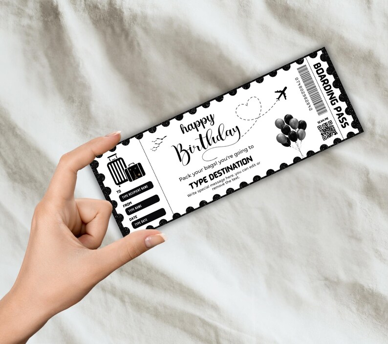 Happy Birthday Boarding Pass Ticket Template, Custom Gift Voucher ...