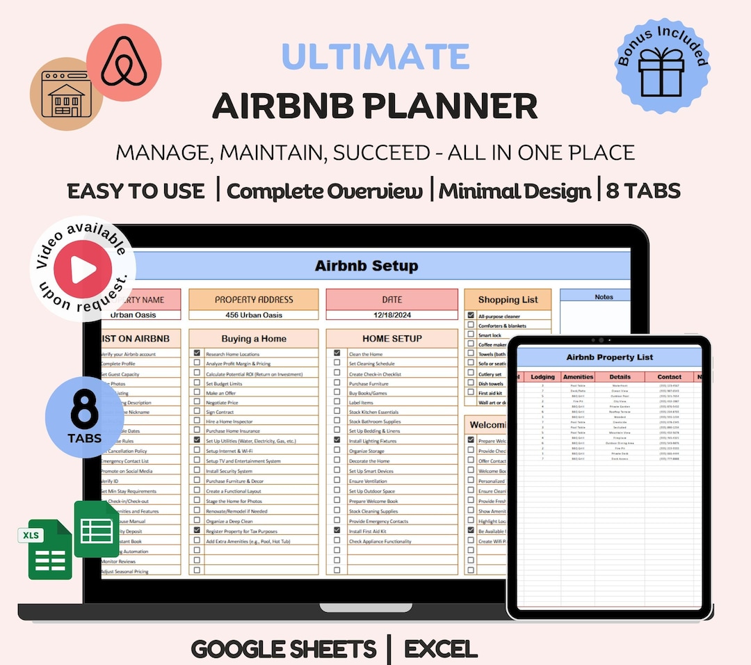 Airbnb Spreadsheet, Airbnb Template Income and Expense Spreadsheet ...