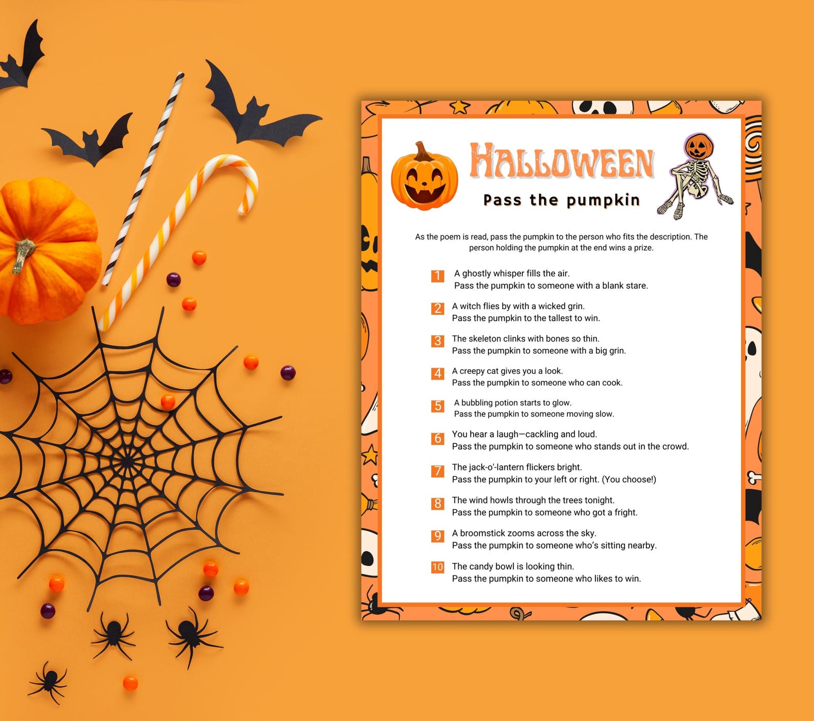 Pass the Pumpkin Game Printable, Halloween Party Activity for Kids ...