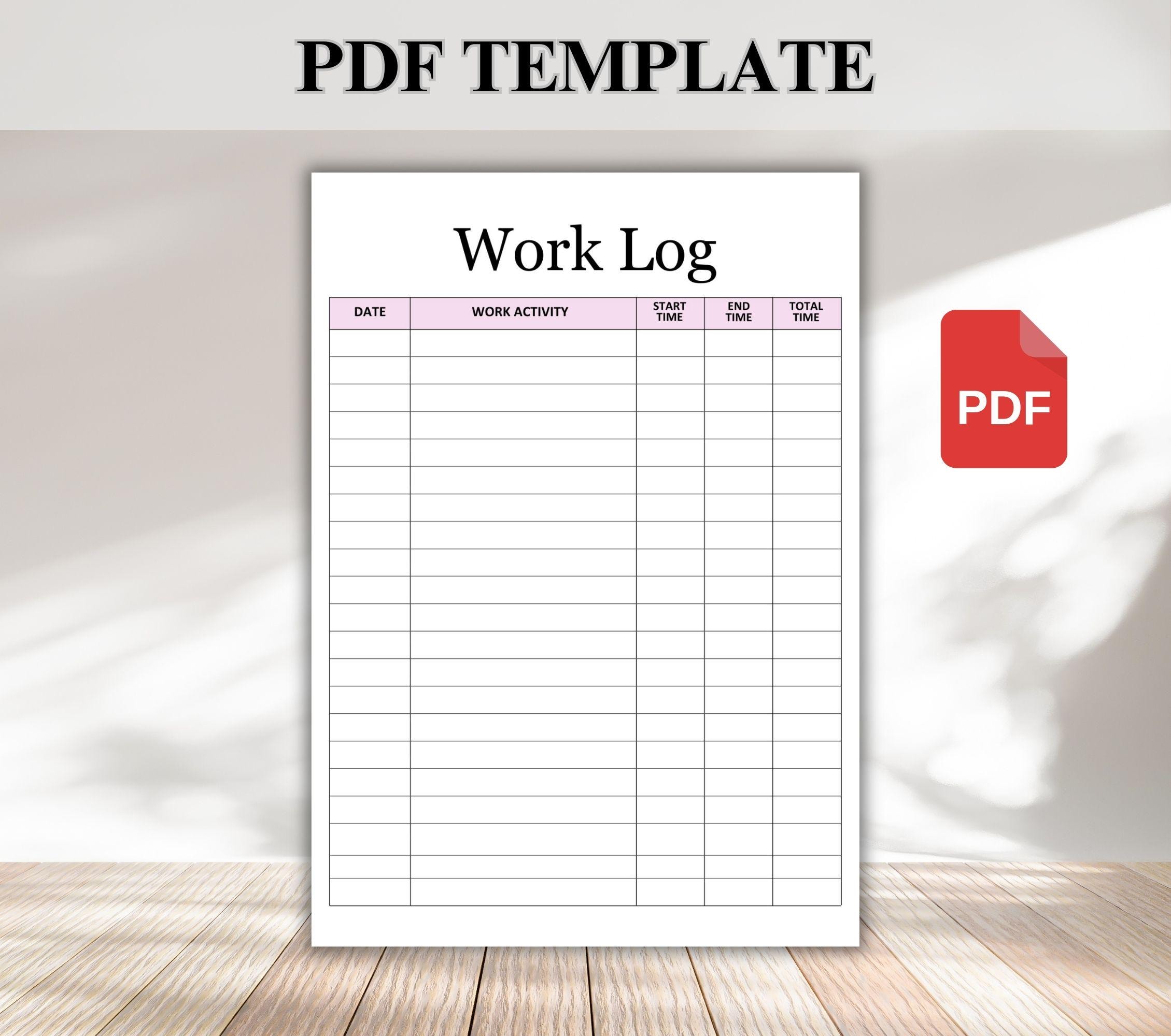 Working Hours Log Printable Template, Activity Hours Log Printable ...