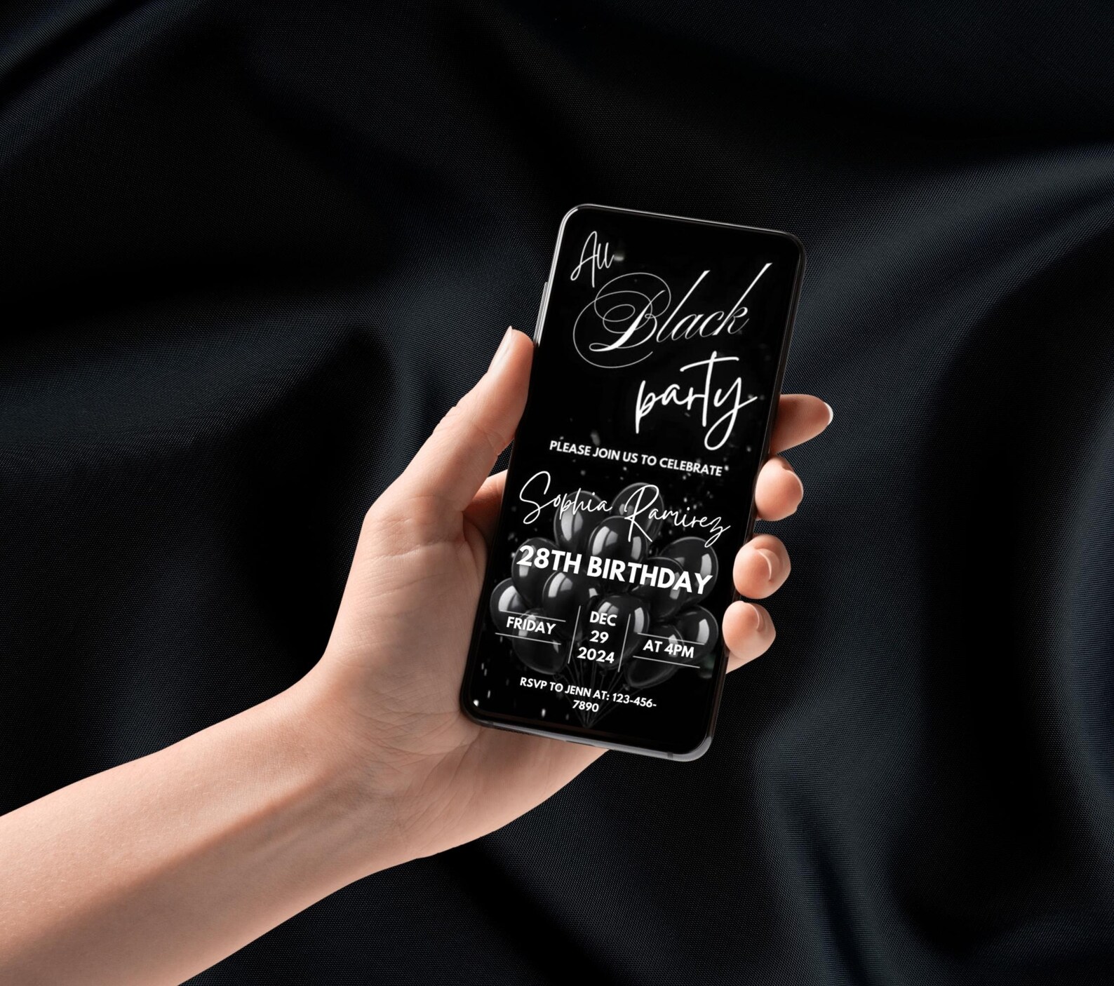 Digital All Black Birthday Party Invitation, Birthday Dinner, Birthday ...