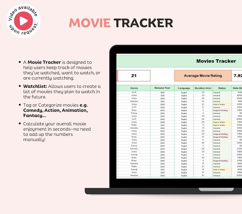 Movie Tracker Spreadsheet, Google Sheets, Television Series Tracker ...