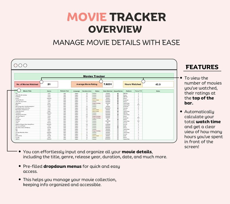 Movie Tracker Spreadsheet, Google Sheets, Television Series Tracker ...