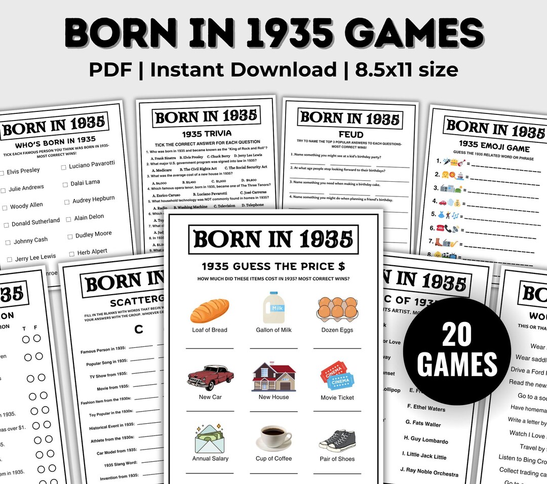 1935 Birthday Party Games Bundle Printable, Born in 1935,90th Birthday ...