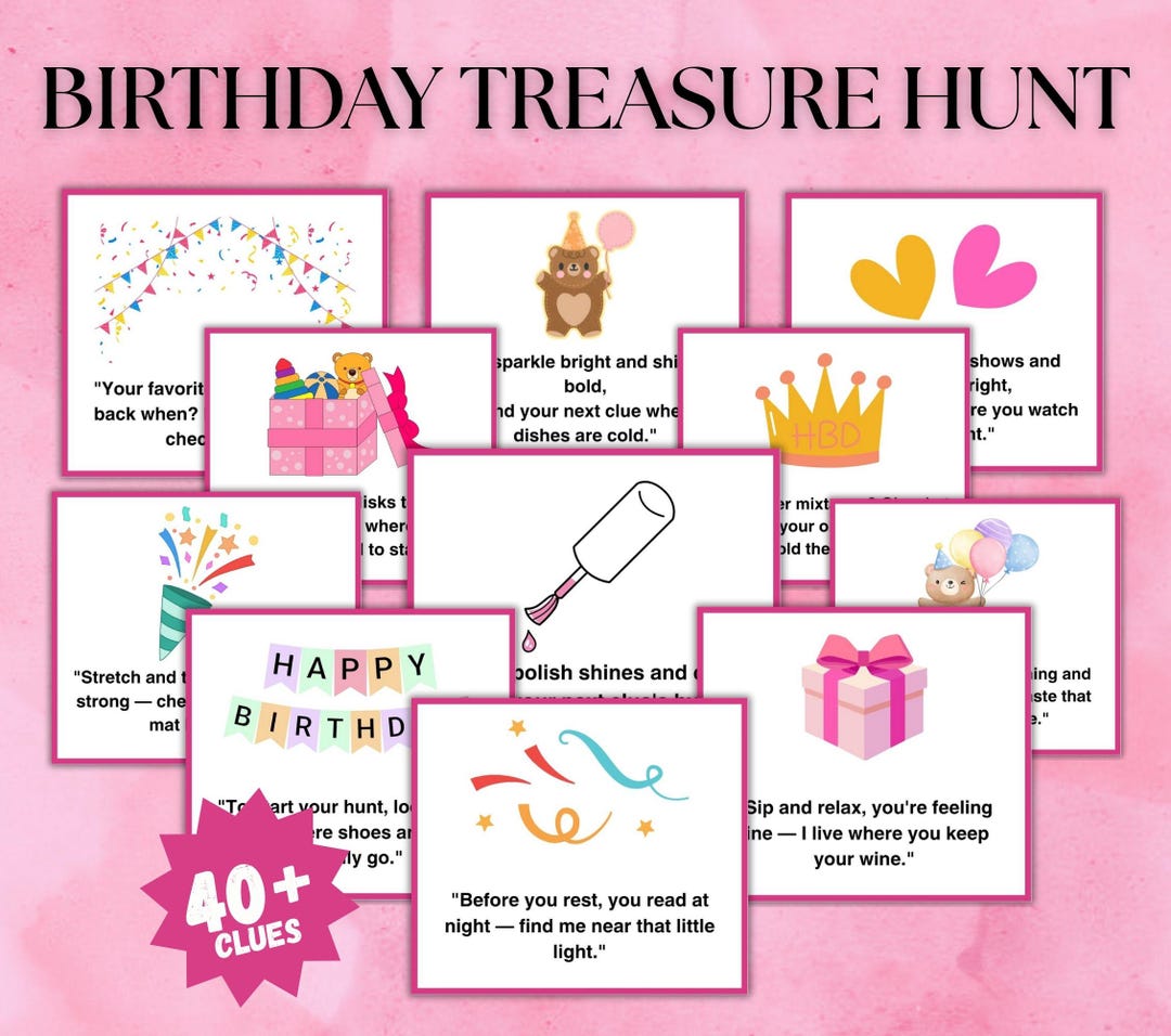 Pink Birthday Scavenger Hunt for Kids, Birthday Treasure Hunt, Indoor ...