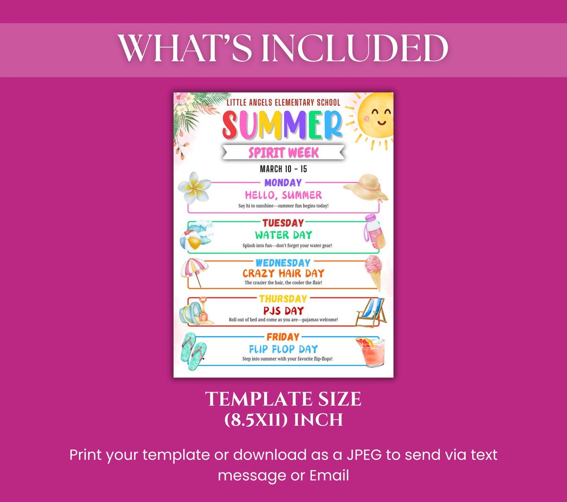 Editable Summer School Spirit Week Flyer, PTO Schedule, Summer ...