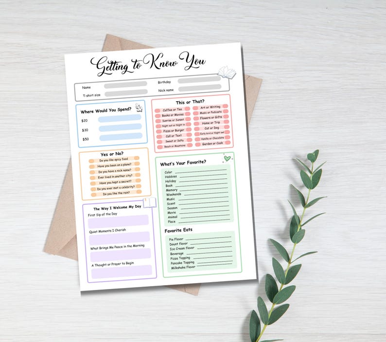 Getting to Know You Printable PDF, Coworker Questionnaire, All About Me ...