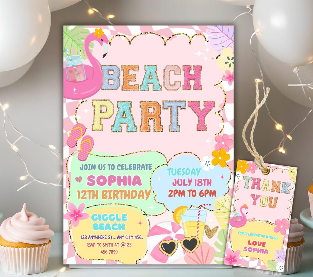 Beach Party Birthday Invitation Template, Editable Beach Party ...