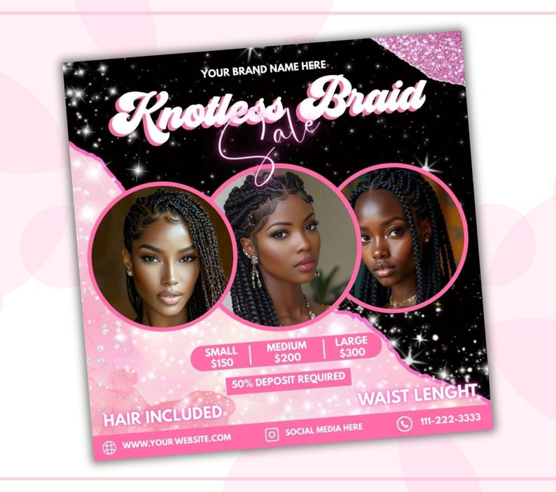 Knotless Braid Sale Flyer Template, Braids Booking Flyer, Braids ...