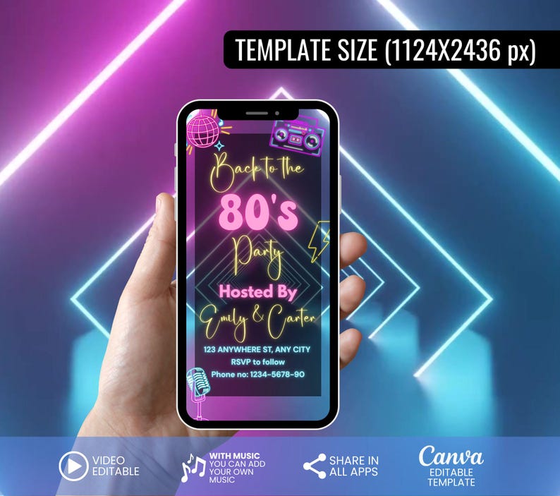 Digital 80s Birthday Party Invitation, Editable Back to the 80s Party ...