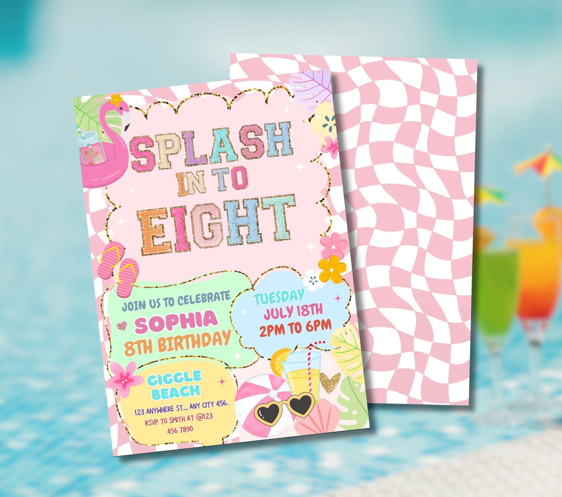 Splash Into EIGHT 8th Birthday Pool Party Invitation Template, Editable ...